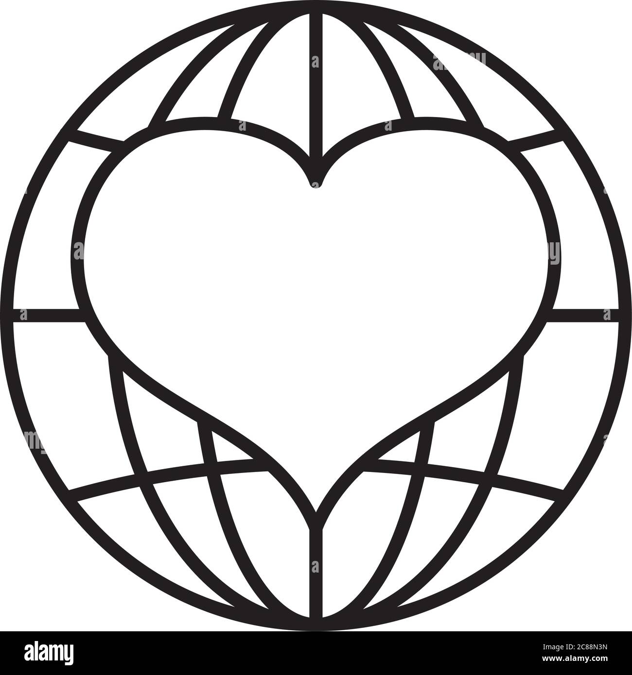 global sphere with heart icon over white background, line style, vector ...