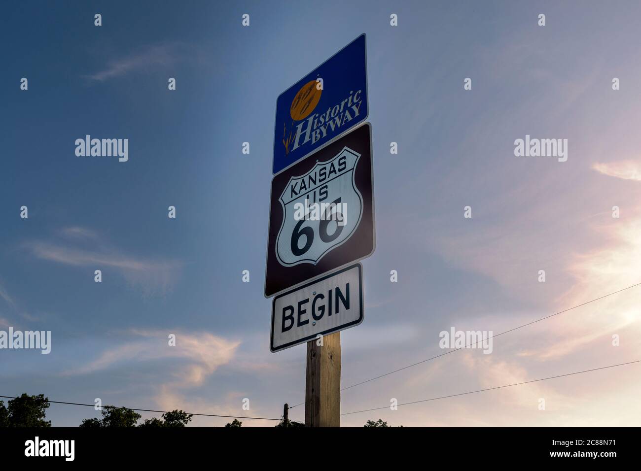 Detail of a road sign marking the begin of the historic route 66 in the ...