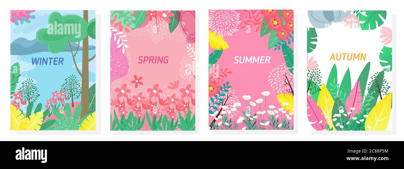 Vector set floral background, Nature background,Four seasons, template ...