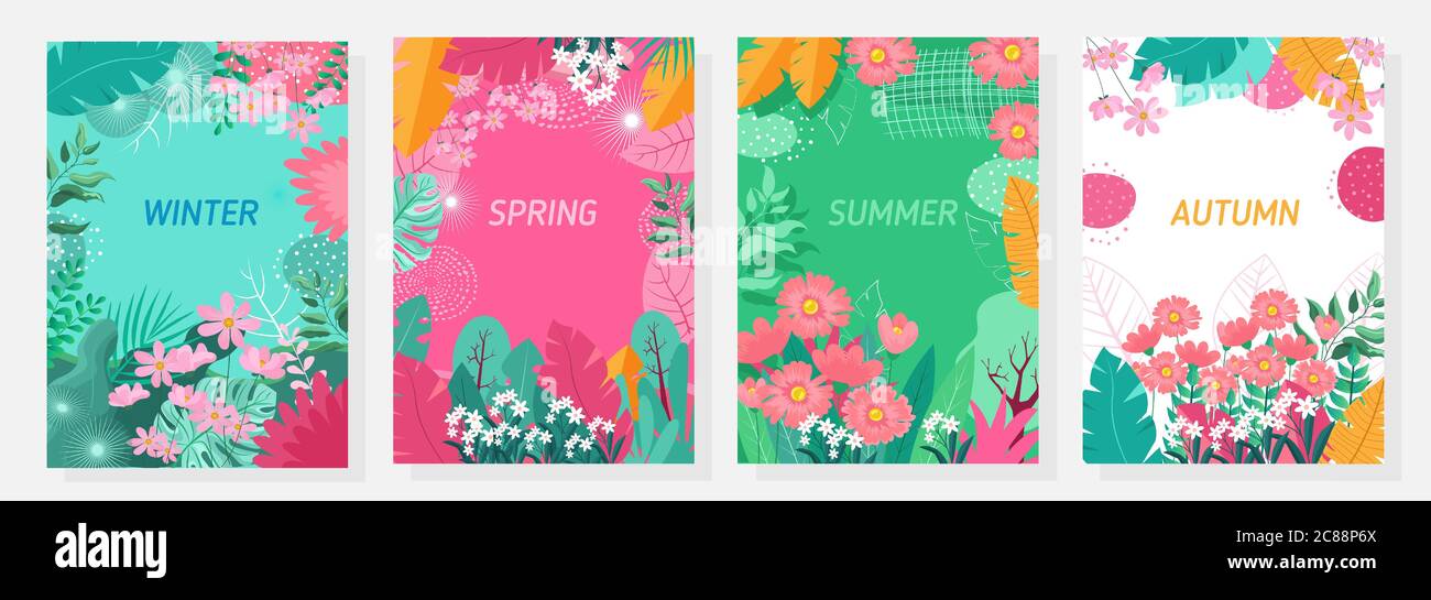 Vector set floral background, Nature background,Four seasons, template ...