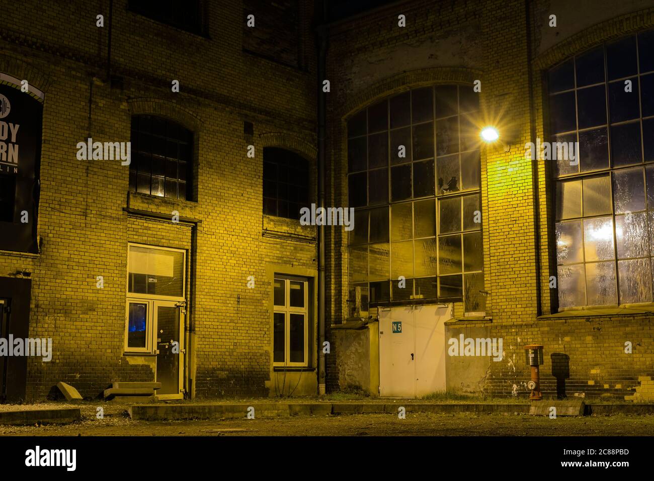 Abandoned Factory Exterior At Night