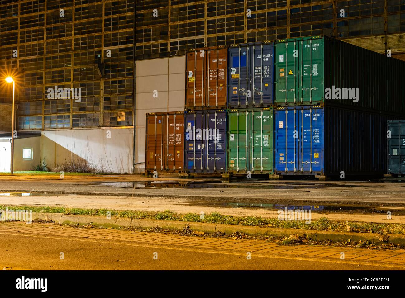 Shipping containers at night, shipping containers in industrial ...