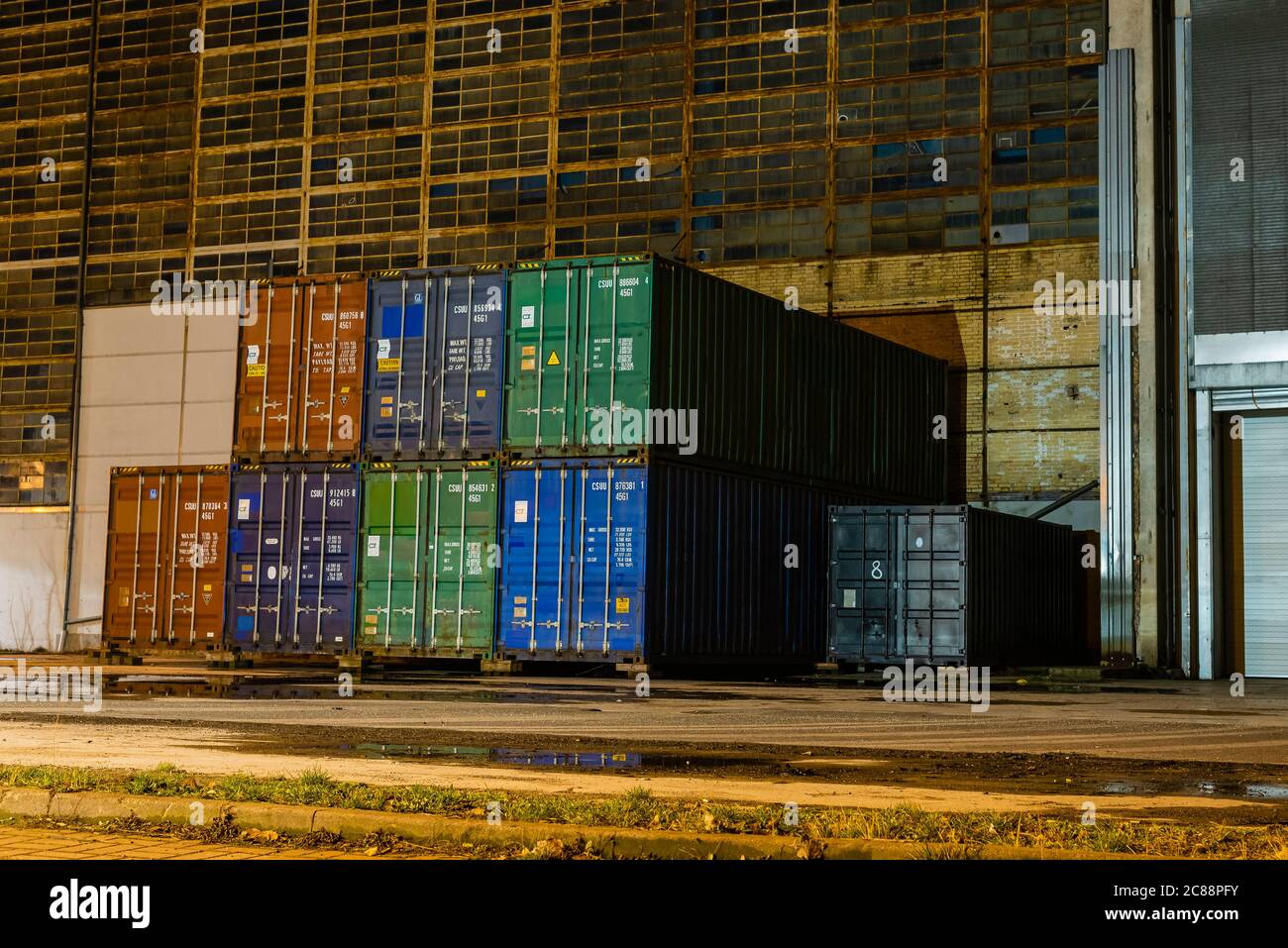 Shipping containers at night, shipping containers in industrial ...