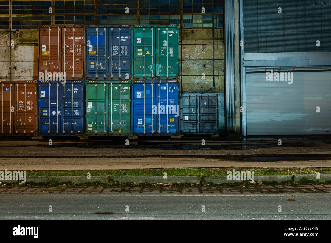 Shipping containers at night, shipping containers in industrial ...