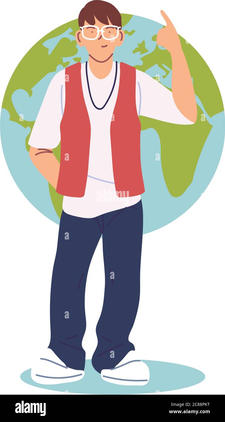 Man cartoon in front of world design, Manifestation protest and ...