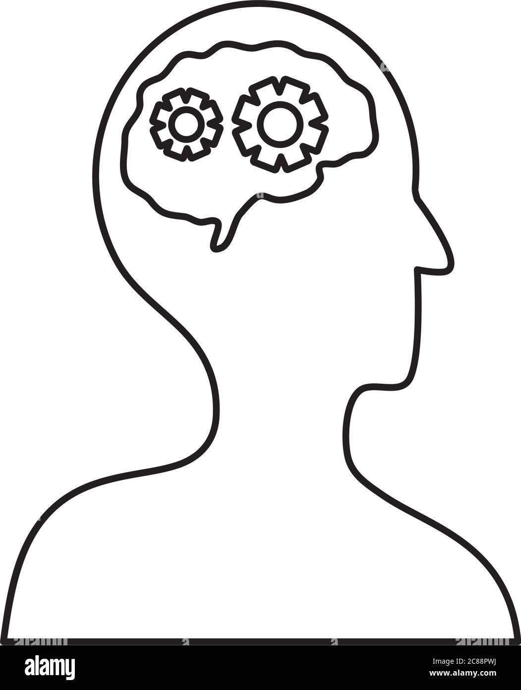 mental health concept, profile head with brain with settings gears over ...