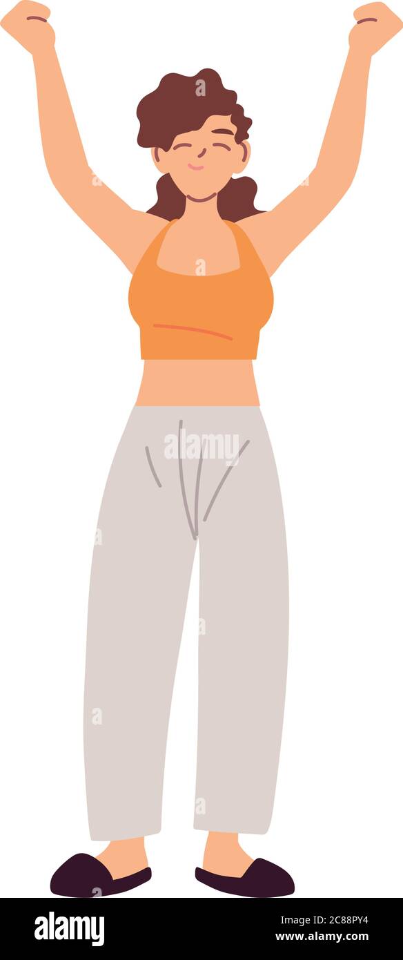 woman cartoon with hands up design, Girl female person people human and ...