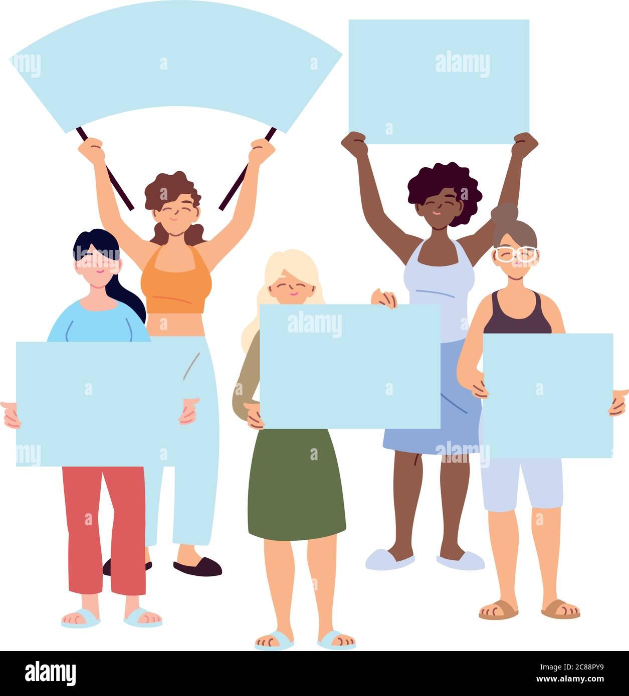 Women cartoons holding banners boards design, Manifestation protest and ...