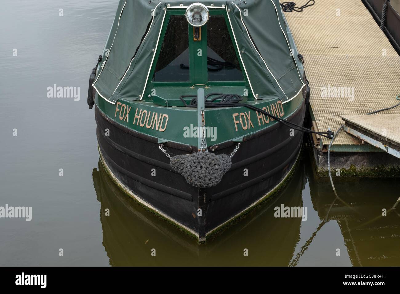 Front view of a well maintained narrow boat seen moored in its inland ...
