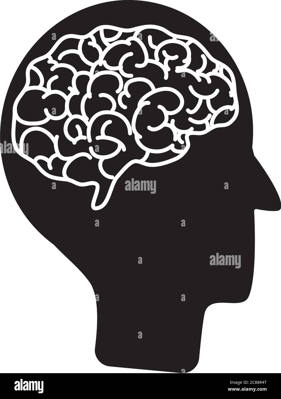 mental health concept, profile head with brain icon over white ...