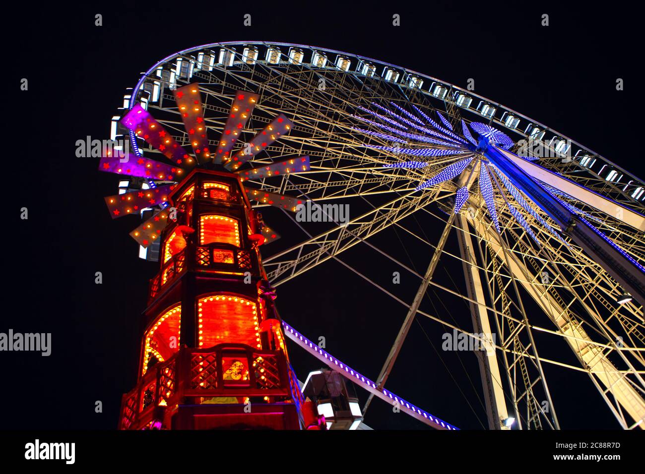 Ferris Wheel at Night . Amusement Park Illuminated in the Night Stock ...