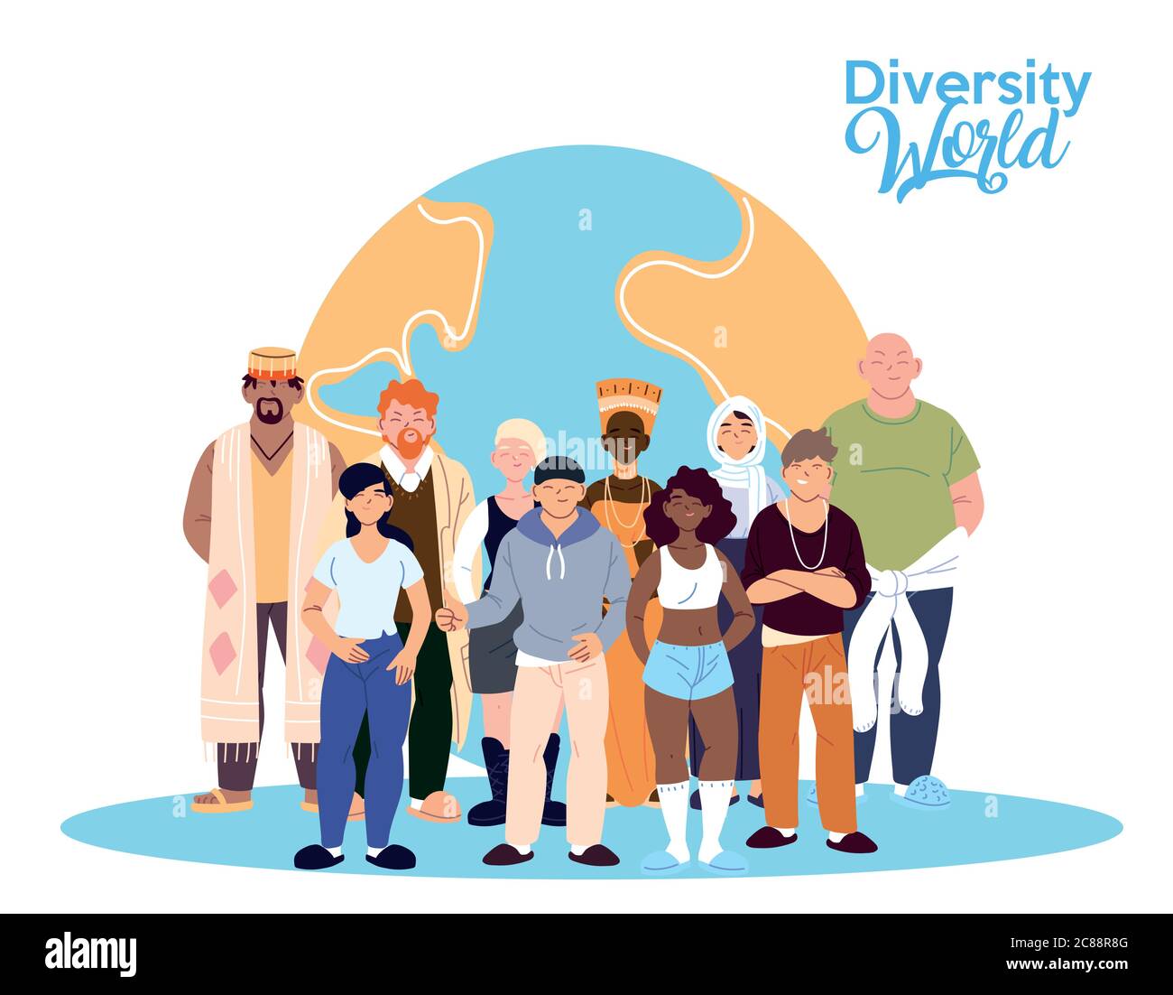 Women and men cartoons in front of world design, Cultural and ...