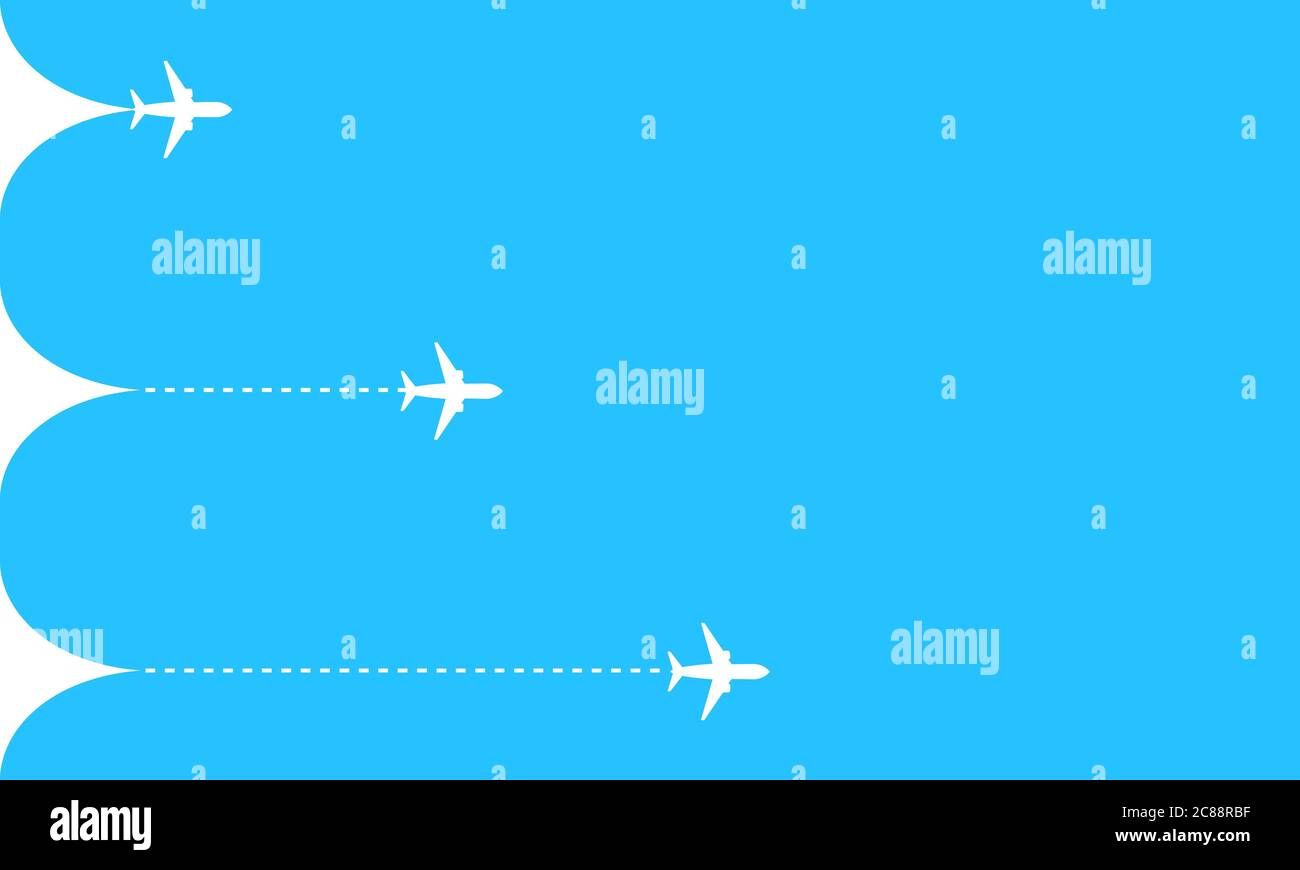 Airplane flight path icon. White plane symbol. Vector on isolated blue ...