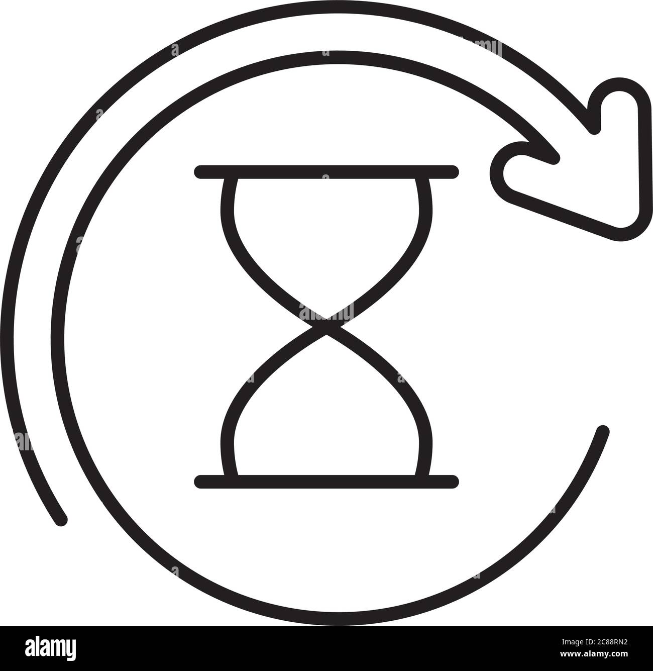 hourglass and circle arrow icon over white background, line style ...