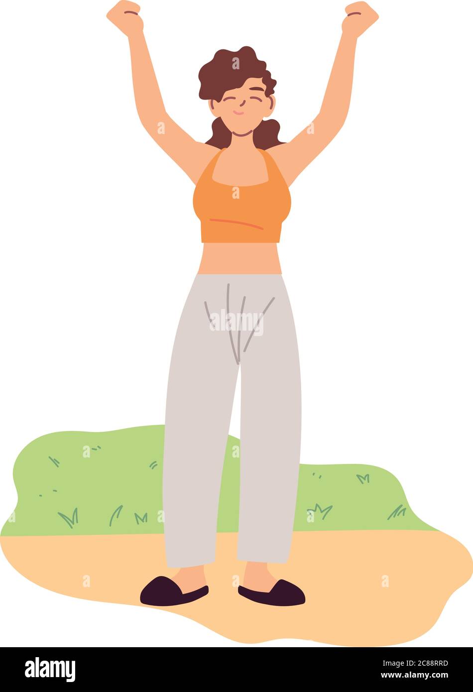 woman cartoon with hands up design, Girl female person people human and ...