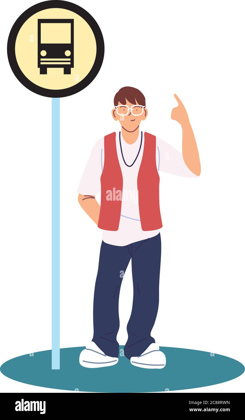man cartoon at the bus stop design, Transportation travel trip and ...