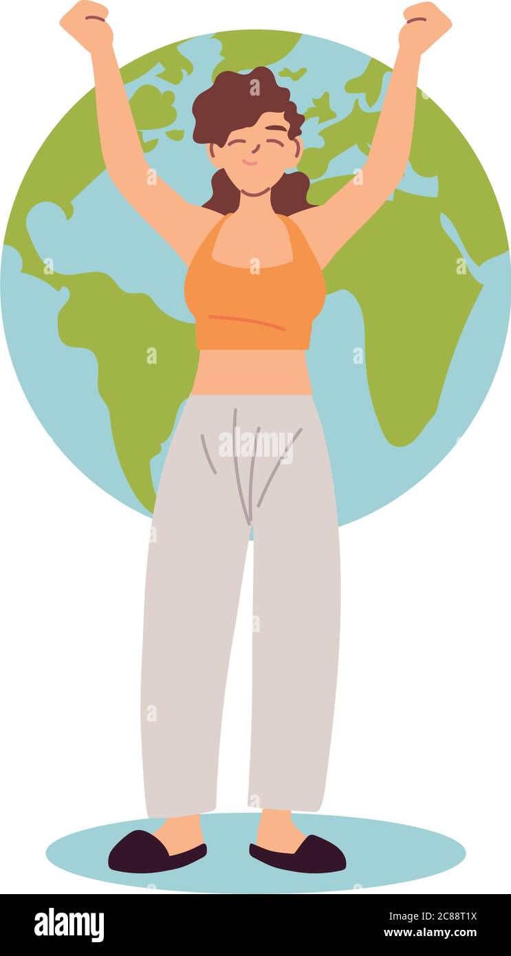 Woman cartoon in front of world design, Manifestation protest and ...