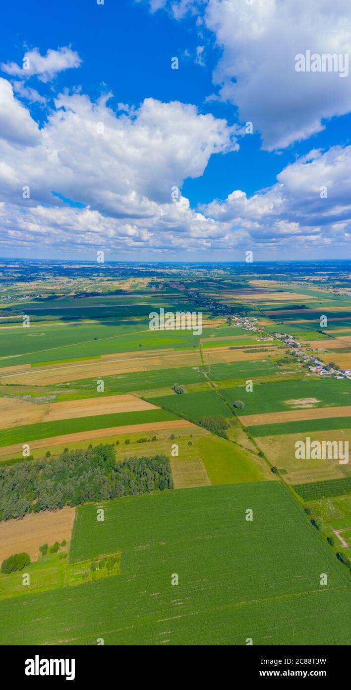 Panoramic Aerial vast green field view - Agriculture field aerial photo ...