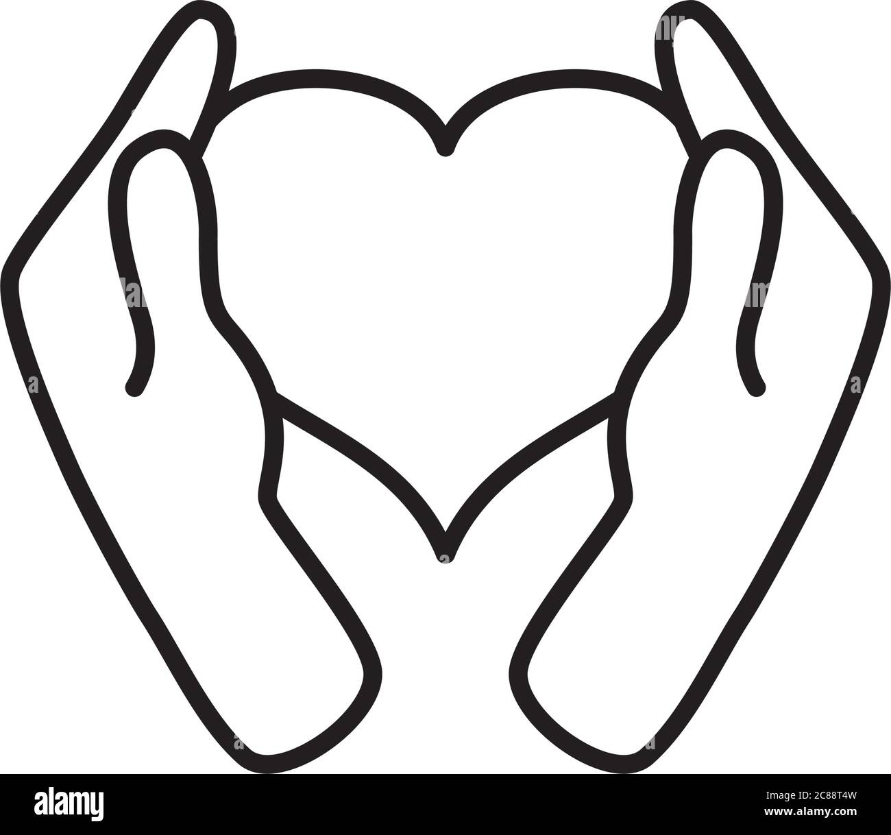 open hands with heart icon over white background, line style, vector ...