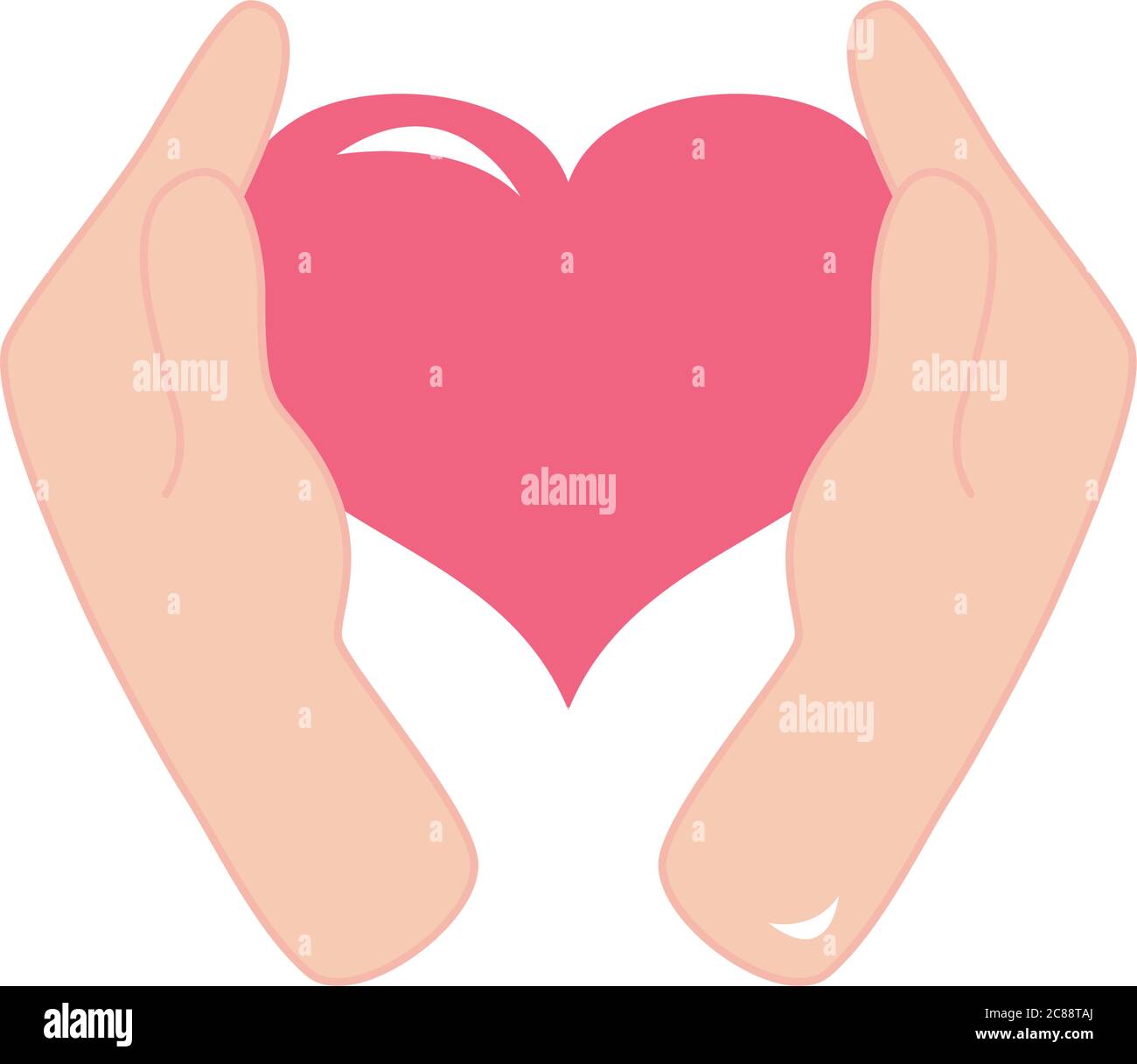 open hands with heart icon over white background, flat style, vector ...