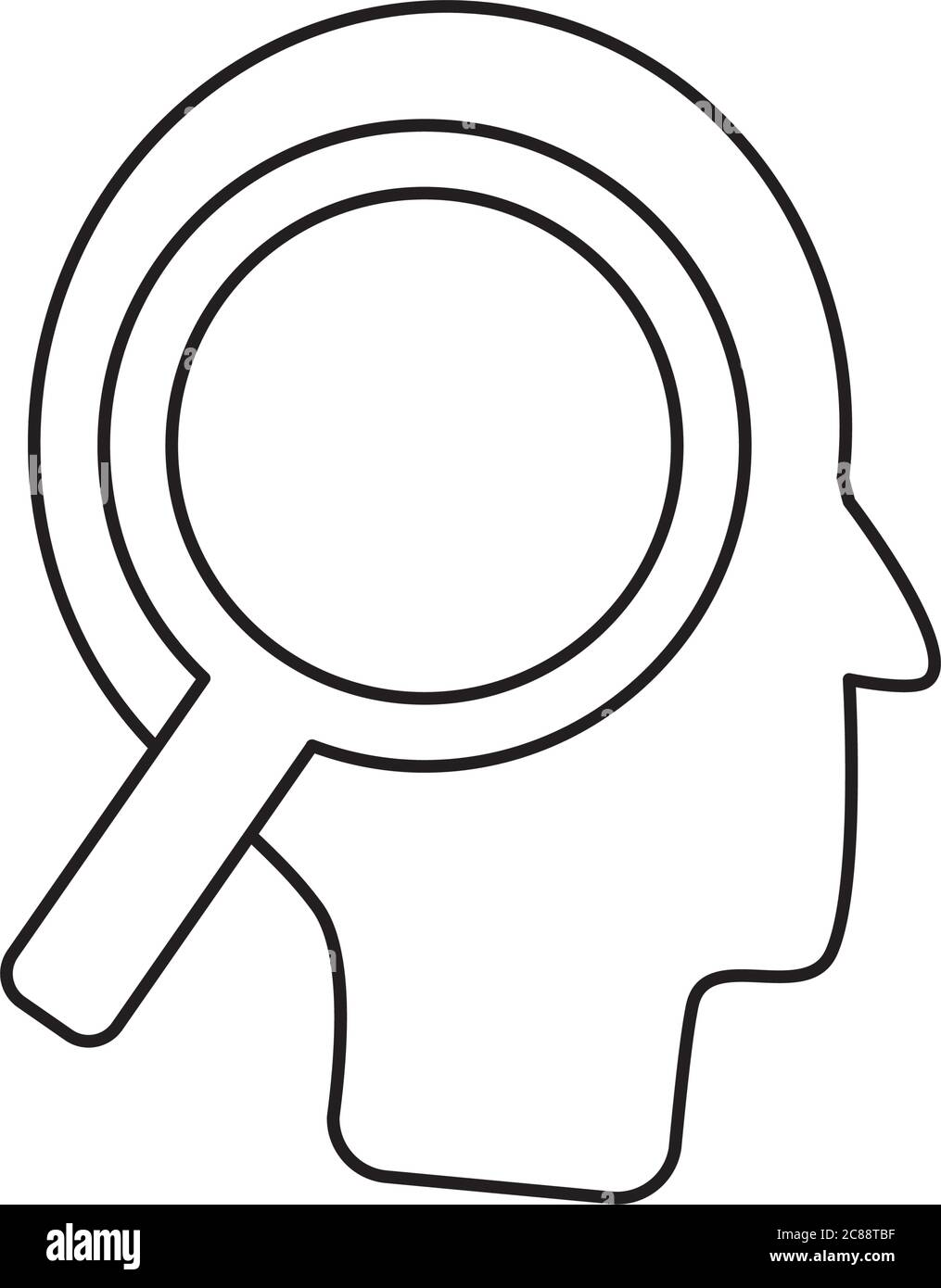 human head with magnifying glass icon over white background, line style ...