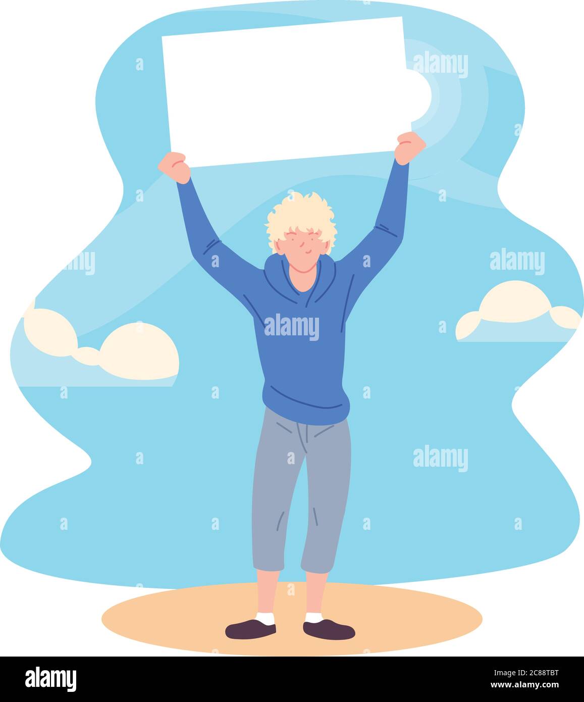 Man cartoon holding banner board design, Manifestation protest and ...