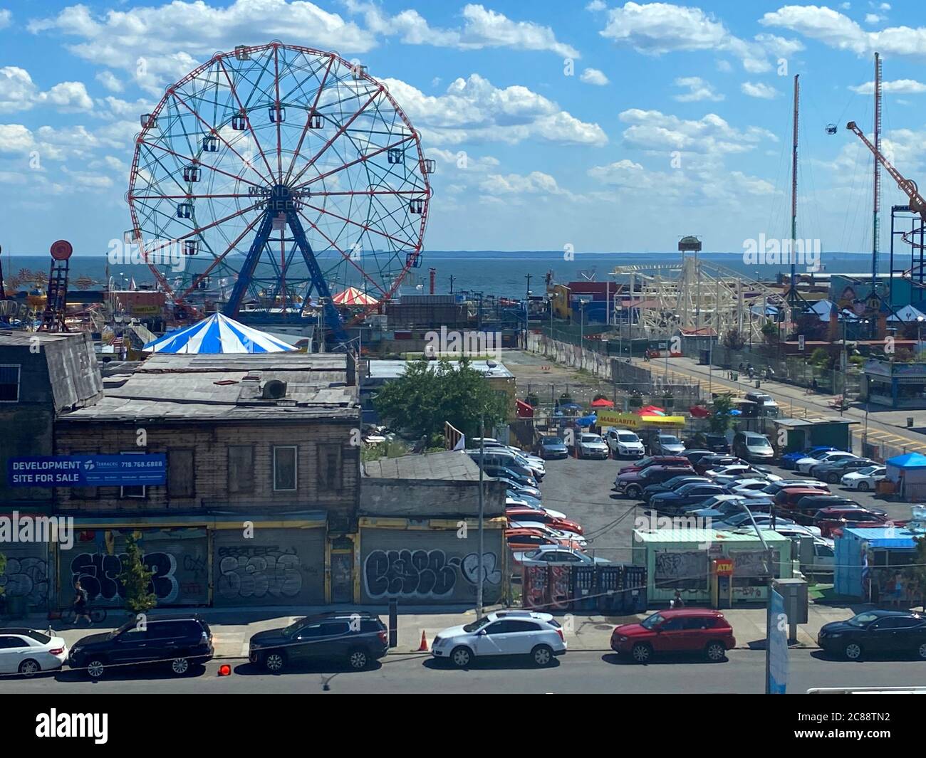 Looking out from the elevated Q train at the amusement park and ...