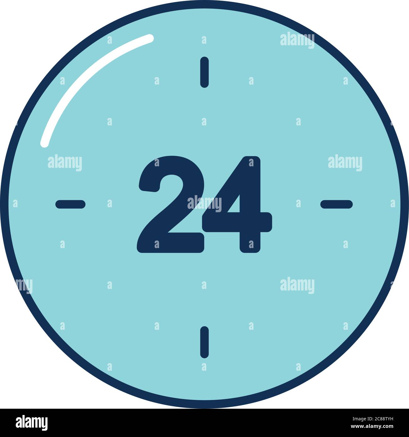 24 hours clock icon over white background, line fill style, vector ...