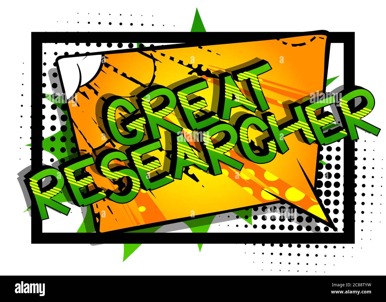 Great Researcher Comic book style cartoon words. Text on abstract ...