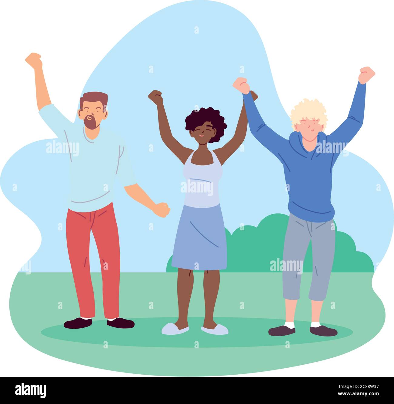 woman and men cartoons at park design, Manifestation protest and ...