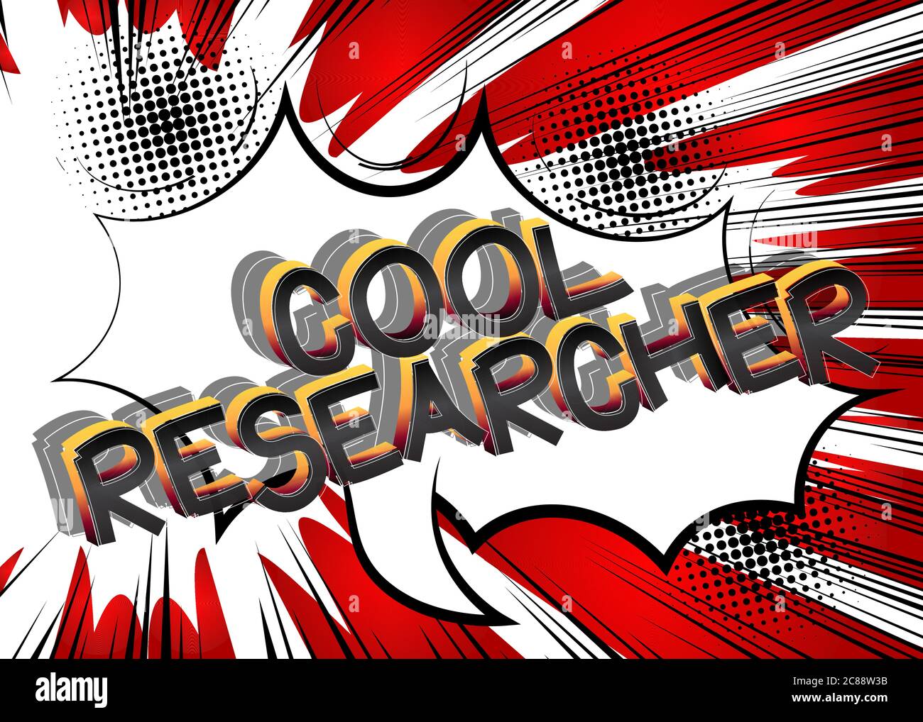 Cool Researcher Comic book style cartoon words. Text on abstract ...