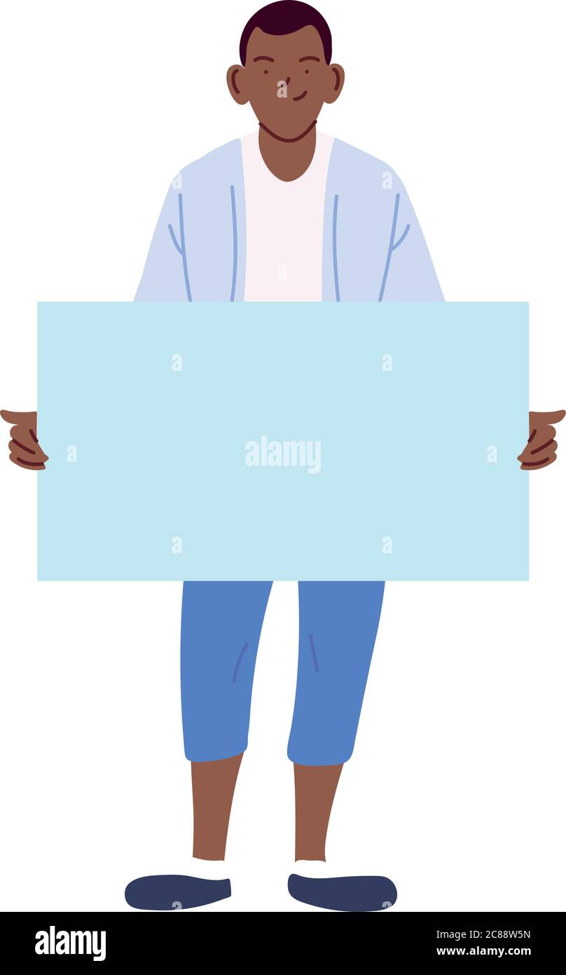 black man cartoon holding banner board design, Manifestation protest ...