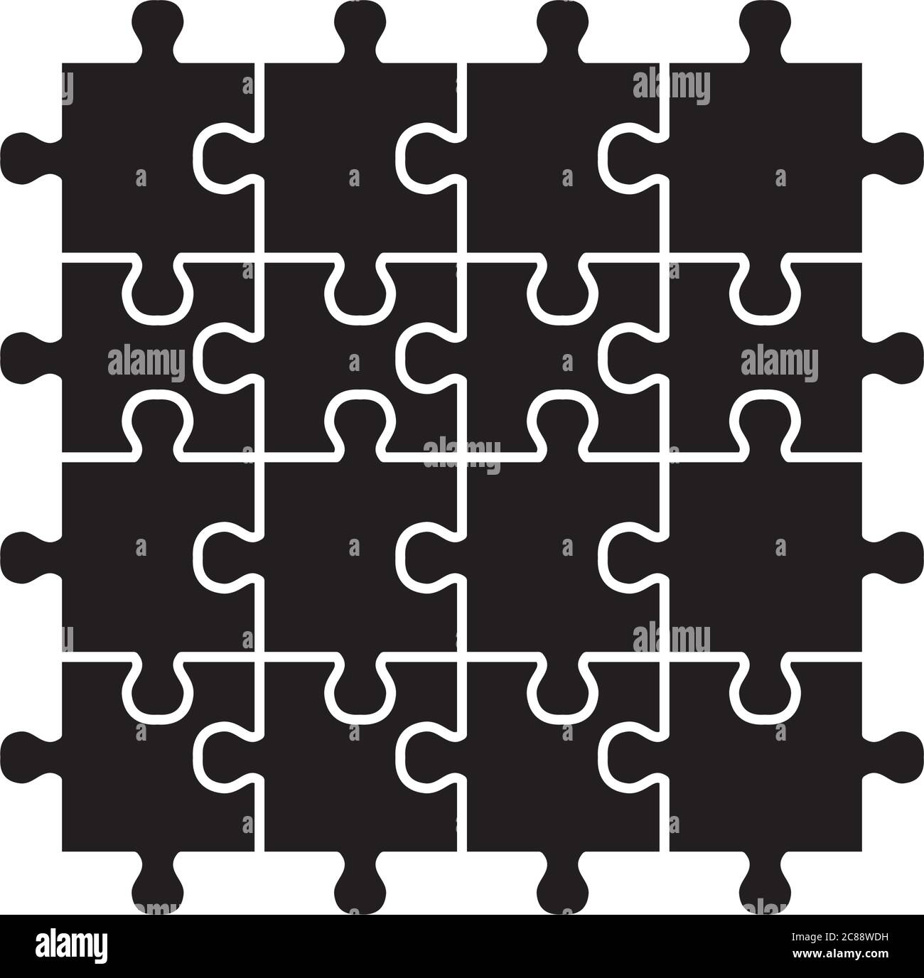 square jigsaw icon over white background, silhouette style, vector ...