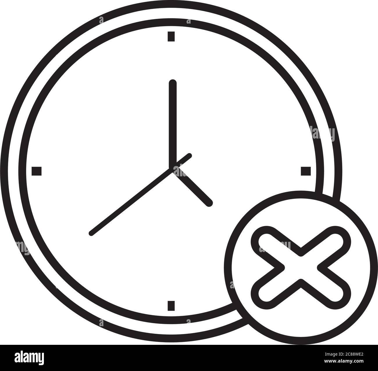 clock and cross symbol icon over white background, line style, vector ...
