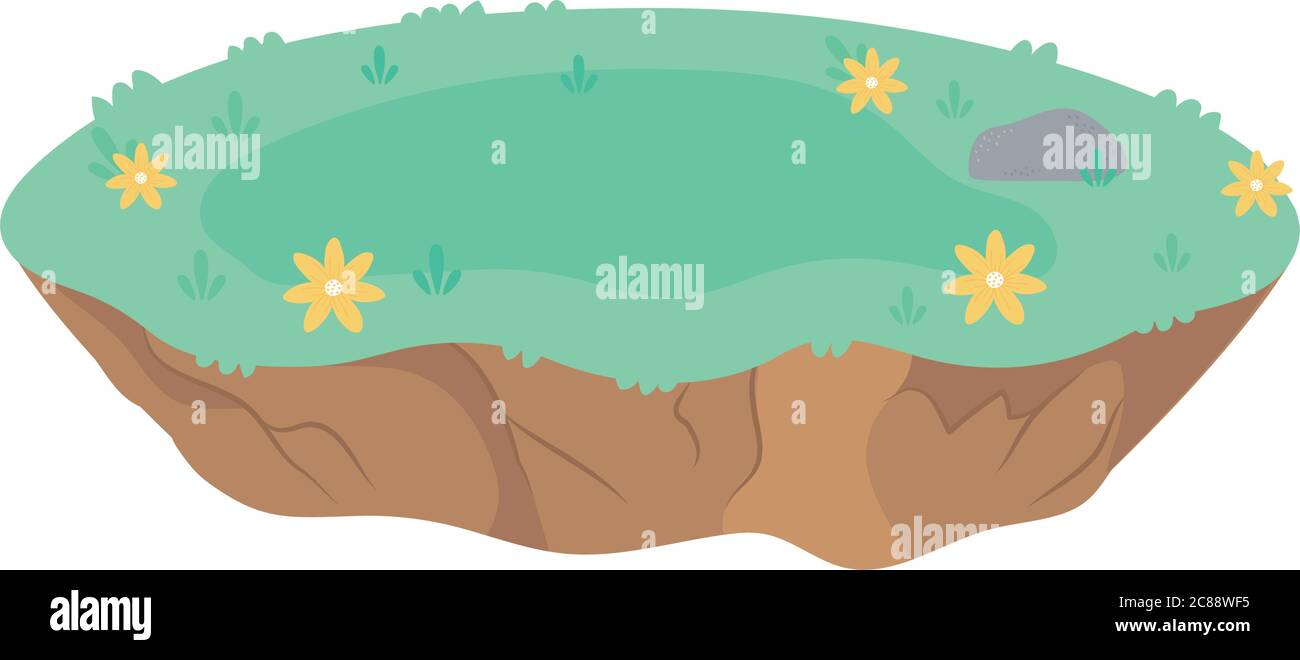 grass terrain flowers cartoon isolated design icon vector illustration ...