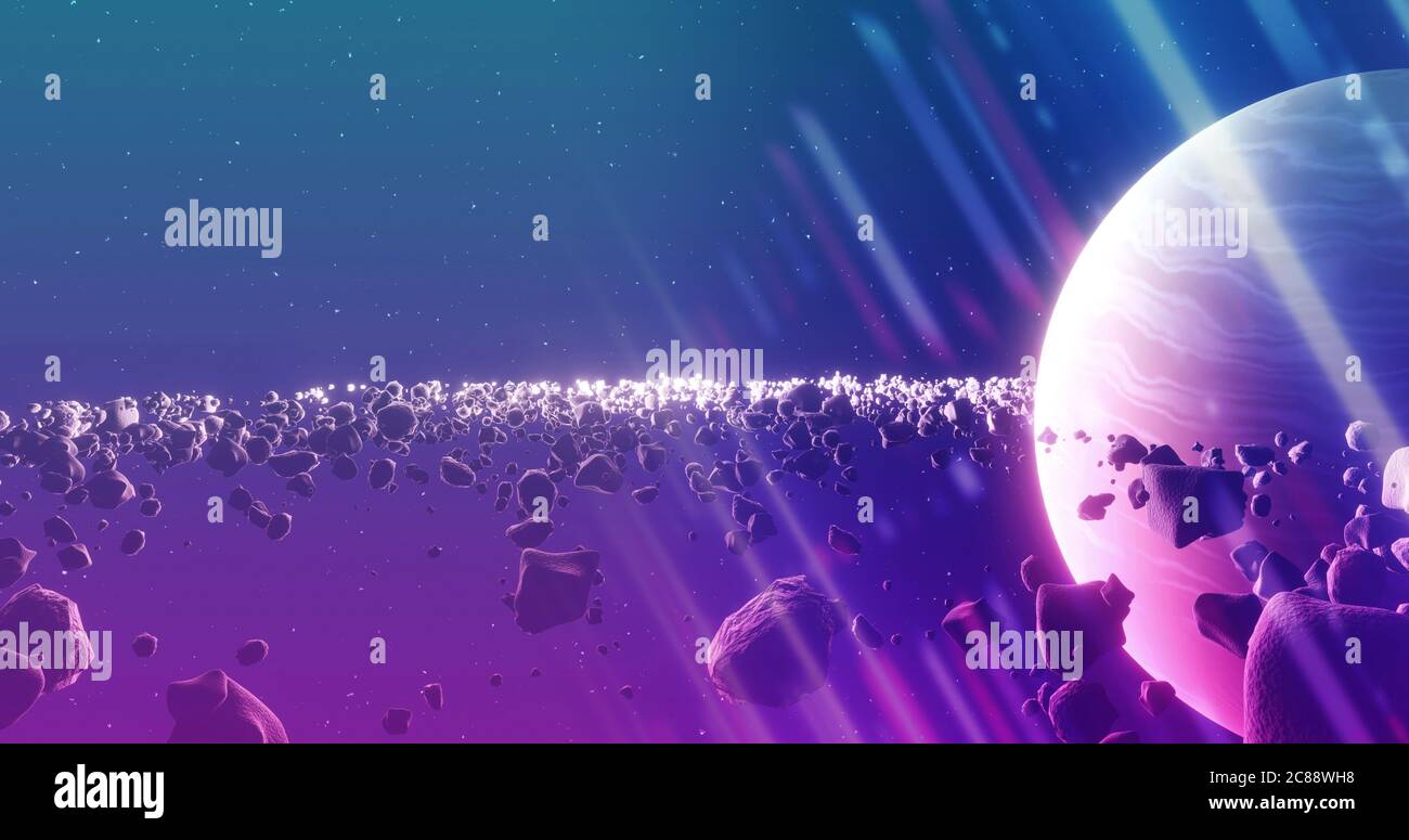 Planet Saturn close-up with meteorite ring, futuristic backdrop, 3d ...
