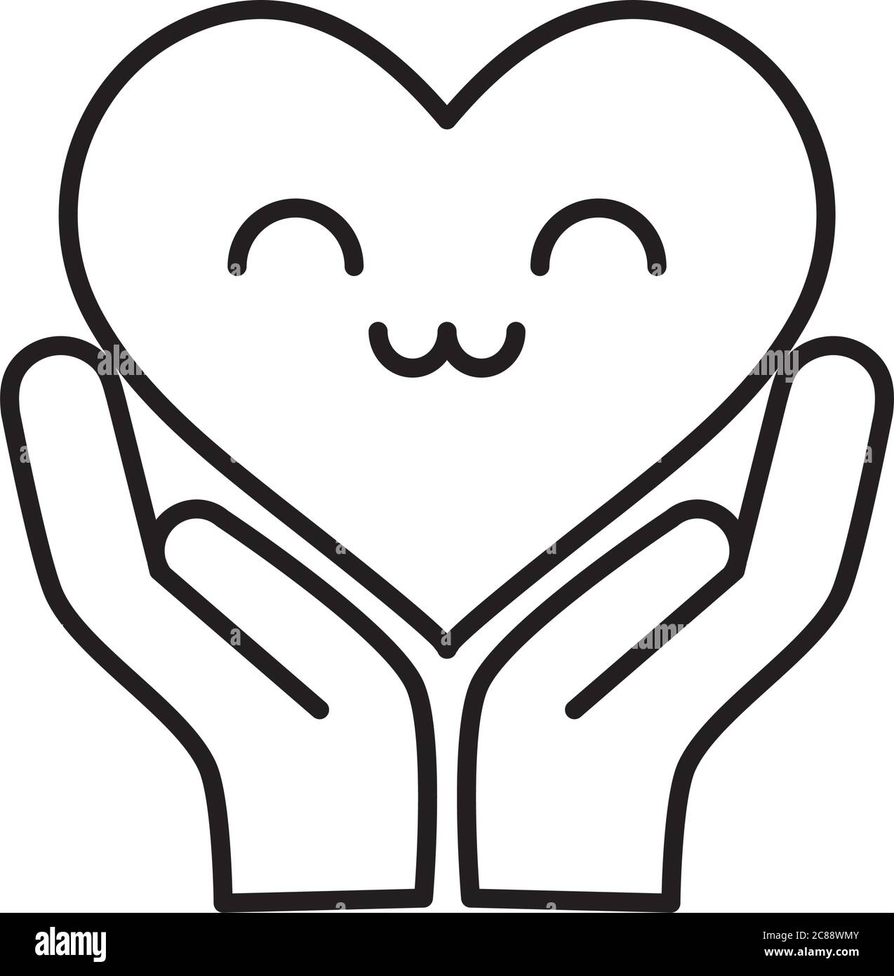 hands and cute heart icon over white background, line style, vector ...