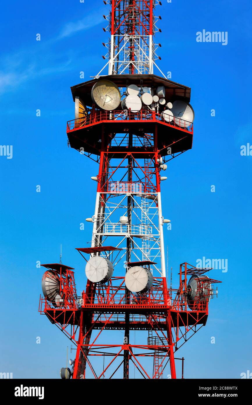 Telecommunications broadcasting tower parabolic dish hi-res stock ...