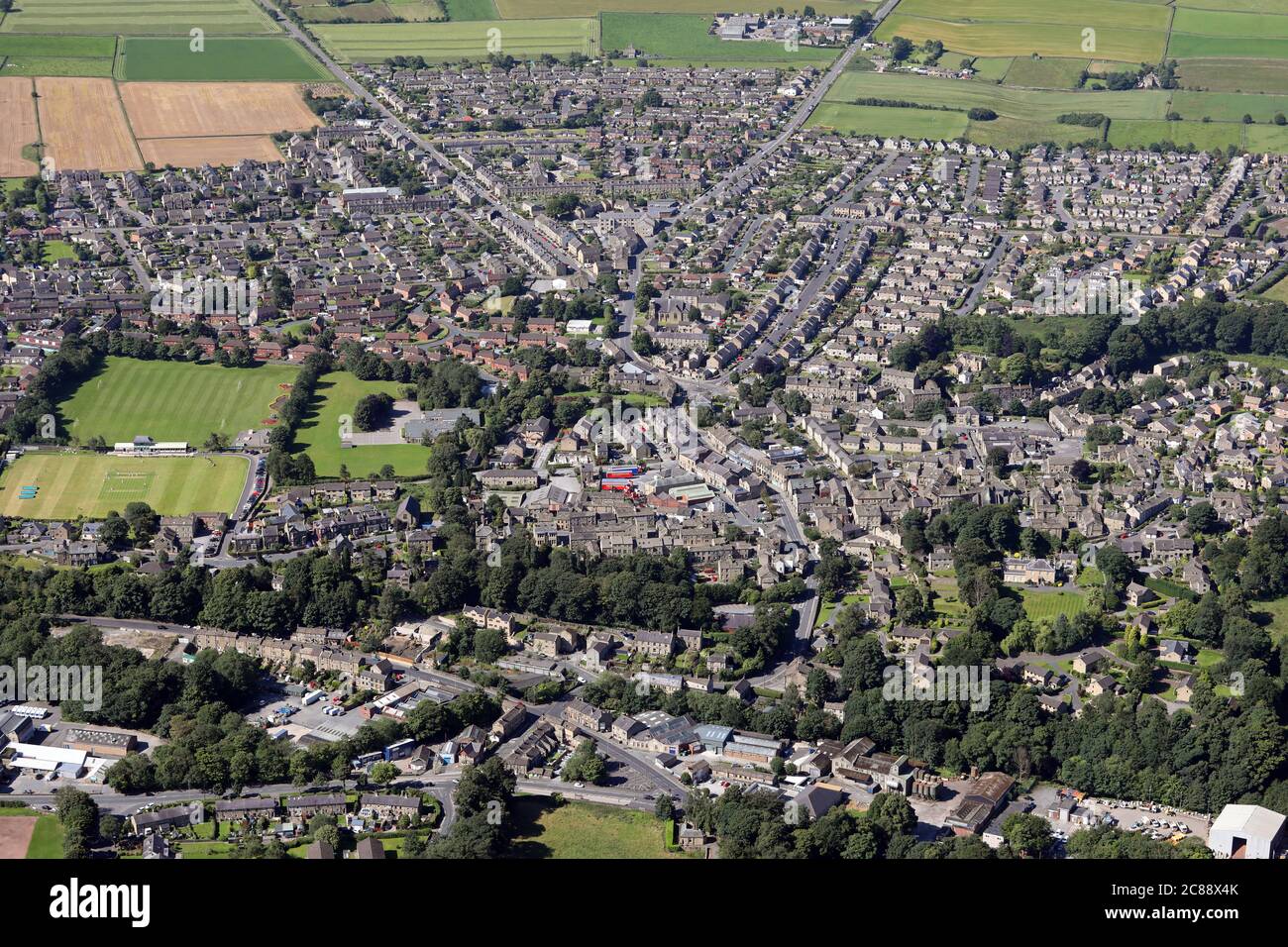aerial view taken from the east of Honley village in West Yorkshire ...
