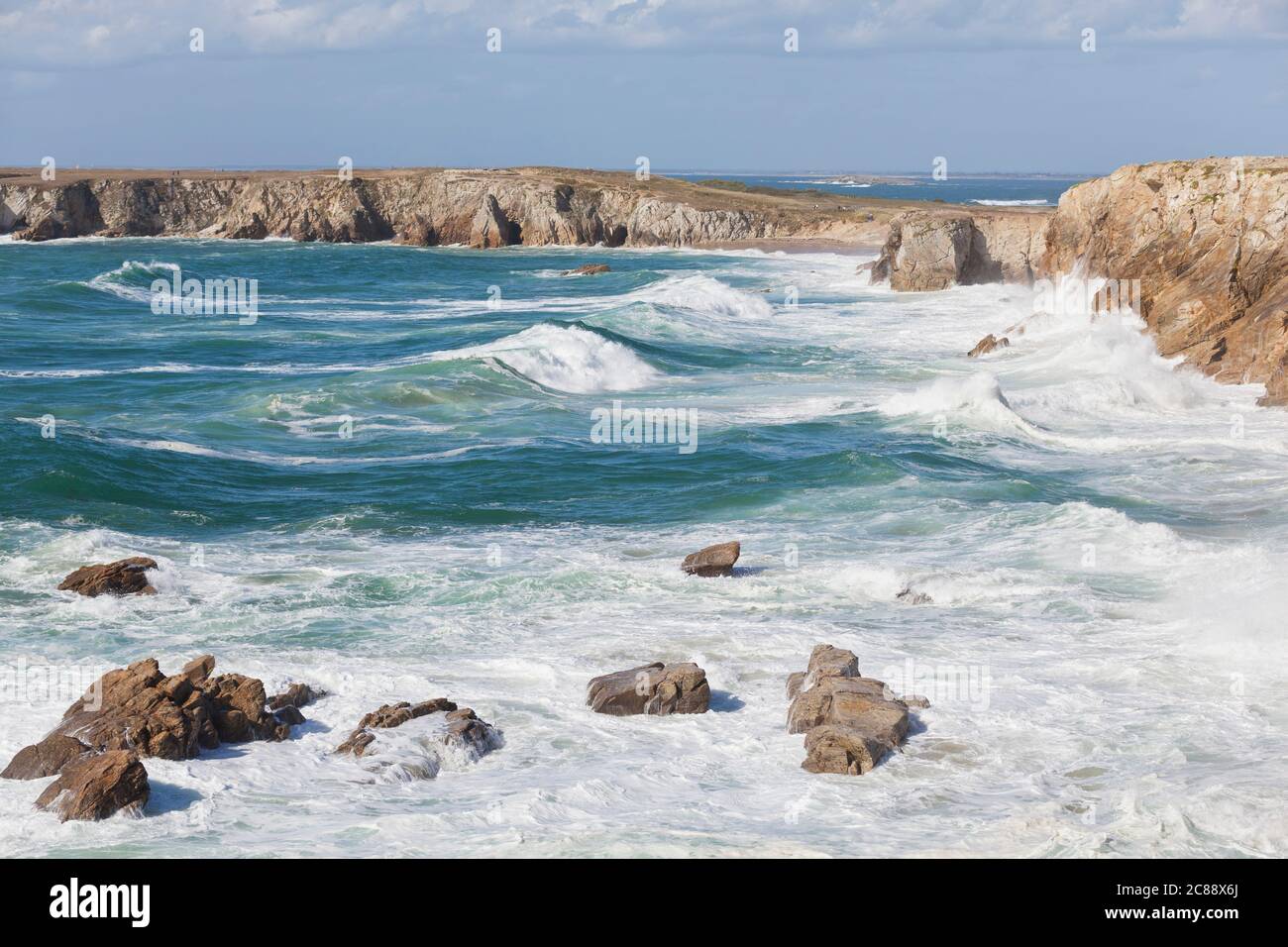 Waves on the coast of Quiberon Cote Sauvage Morbihan France Stock Photo ...