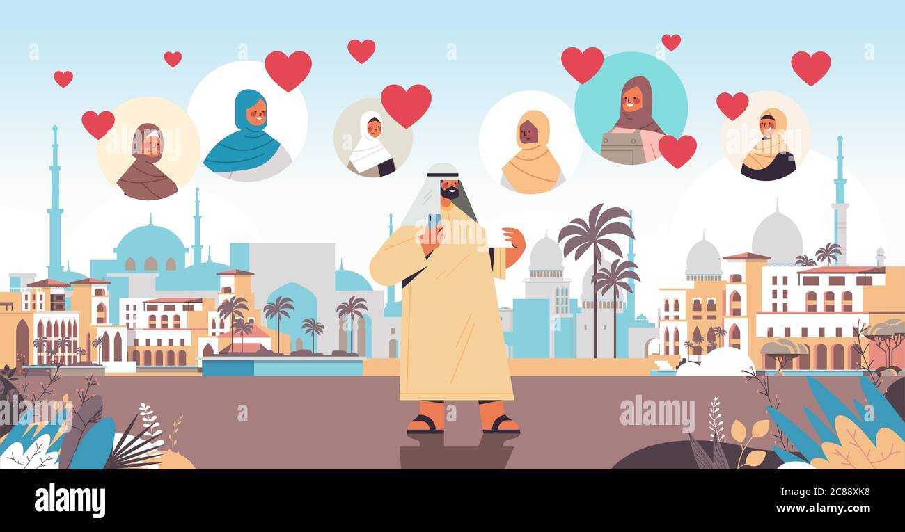 arabic man chatting with women in online dating app virtual meeting ...