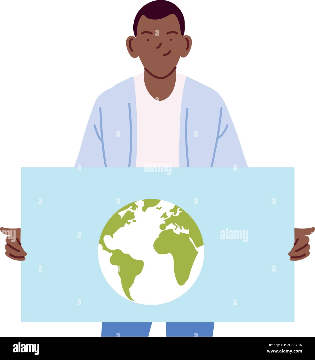 black man cartoon holding banner board with world design, Manifestation ...