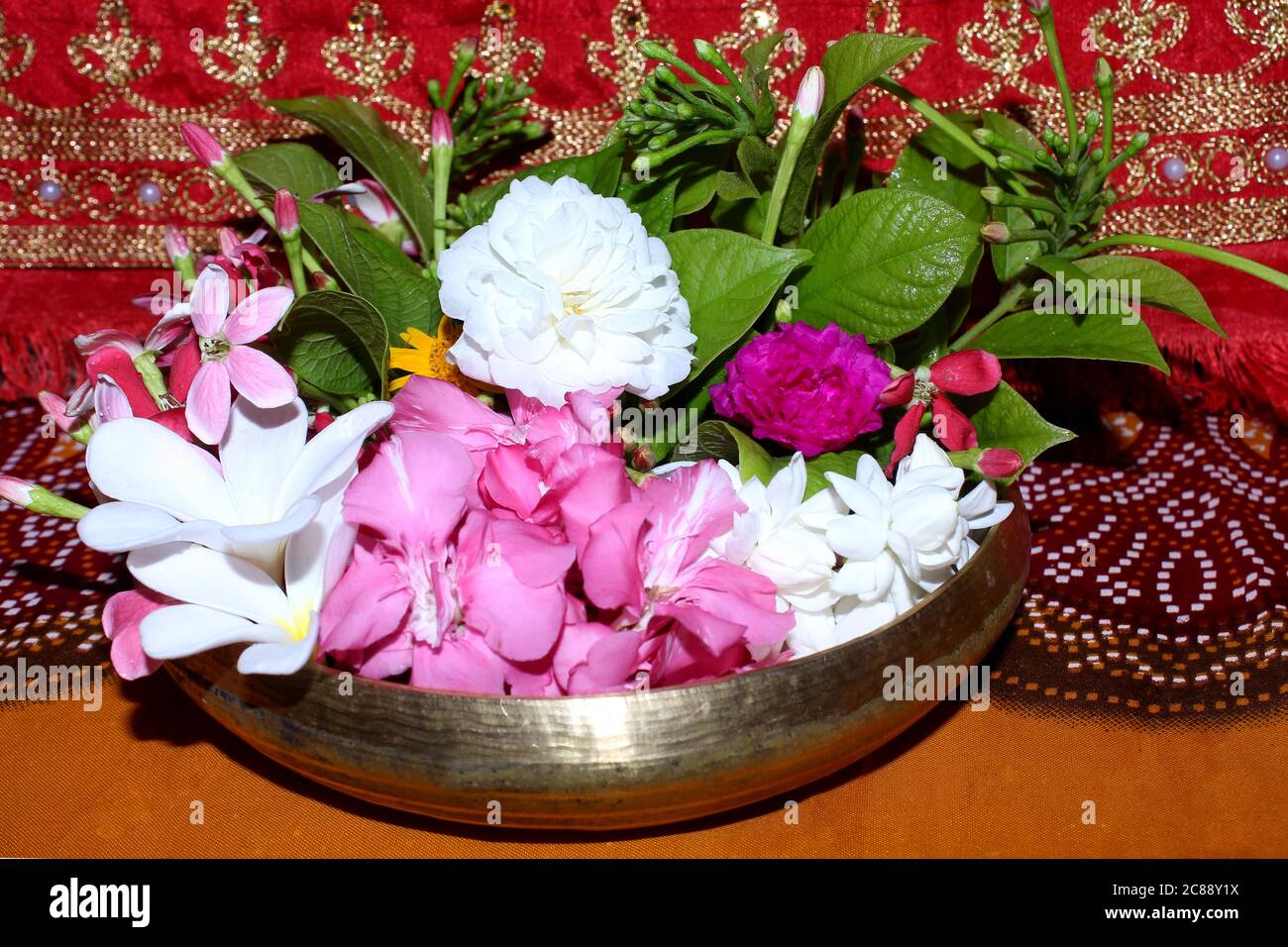 beautiful flowers in pot with rangoon criper, rose and pink oleander ...