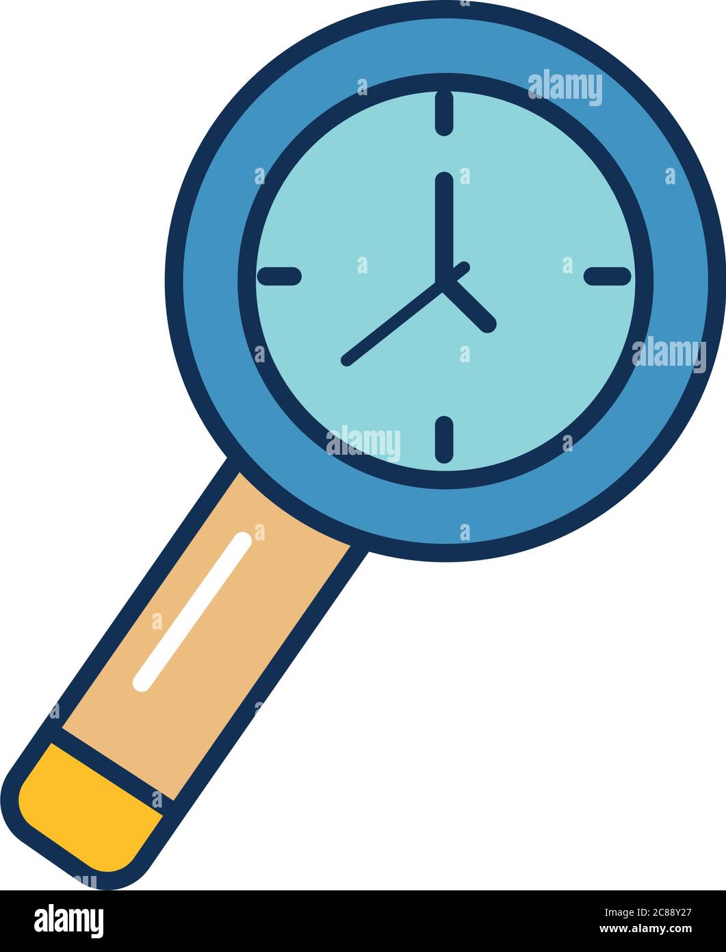 magnifying glass clock icon over white background, line fill style ...