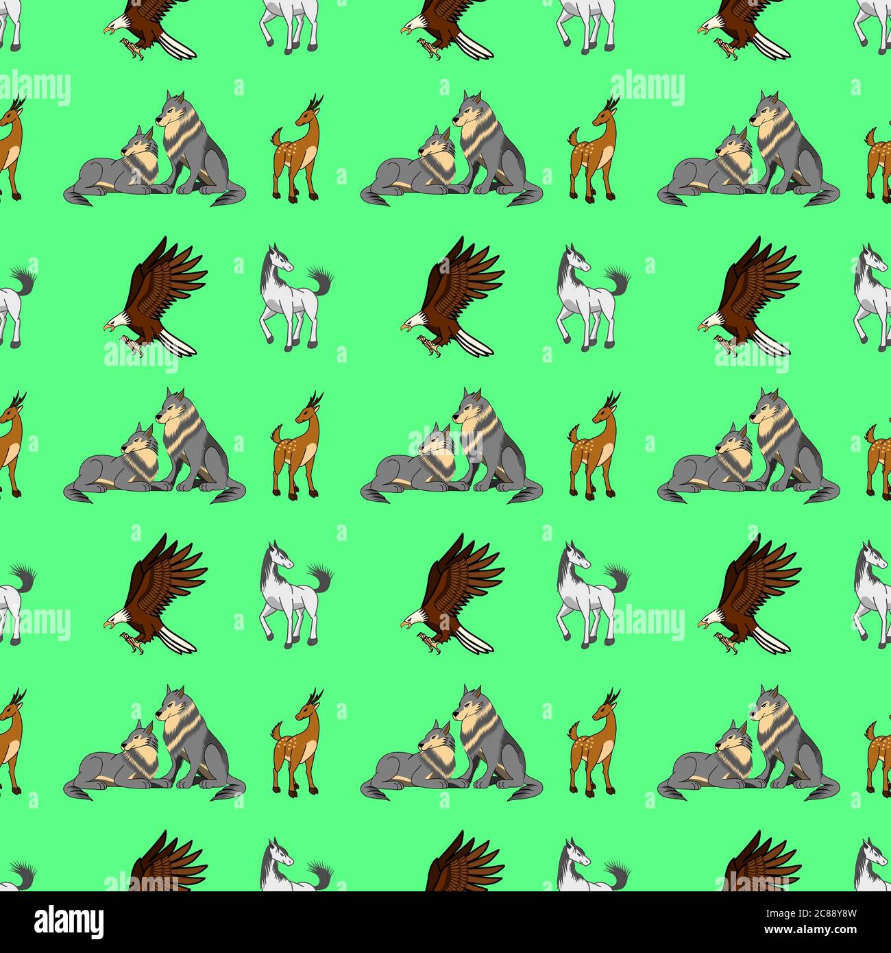 Vector pattern, many wildlife, wolf, eagle, deer, horse Stock Vector ...