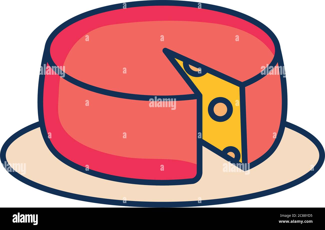 cheese on a dish icon over white background, line fill style, vector ...