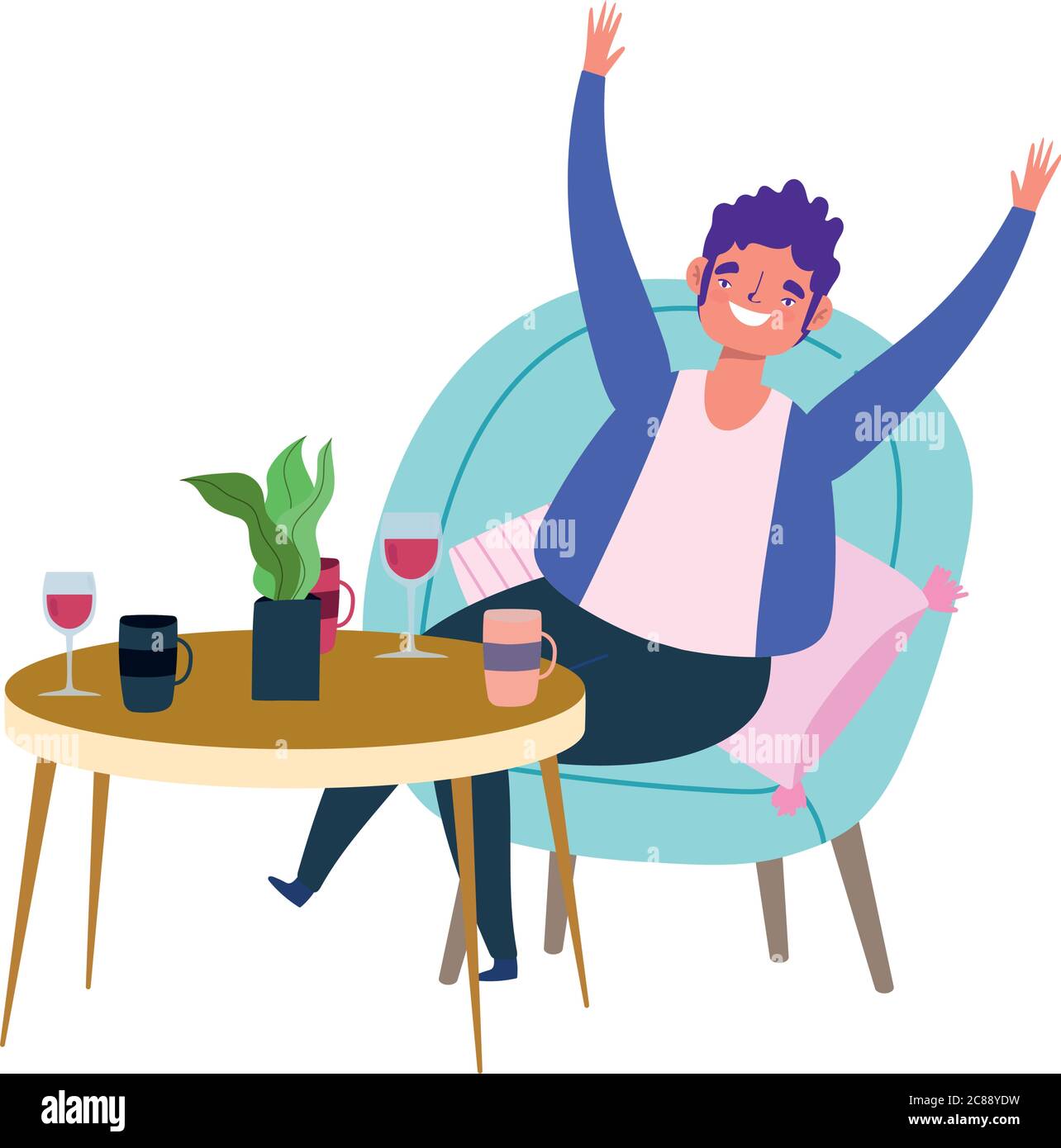 social distancing restaurant or a cafe, celebrating man with drinks in ...