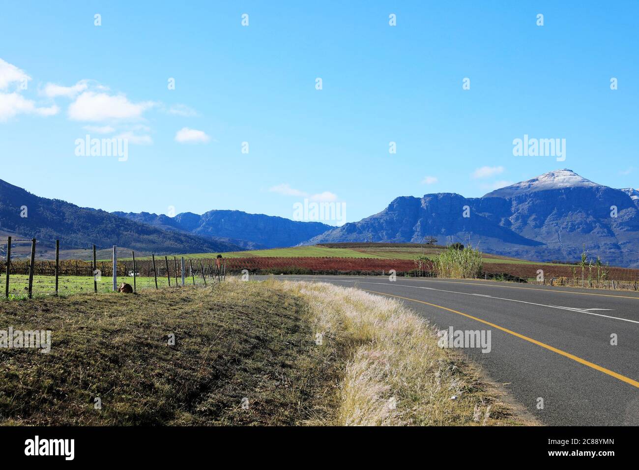 Snow on the Drakenstein mountains near Tulbagh, Western Cape Province ...