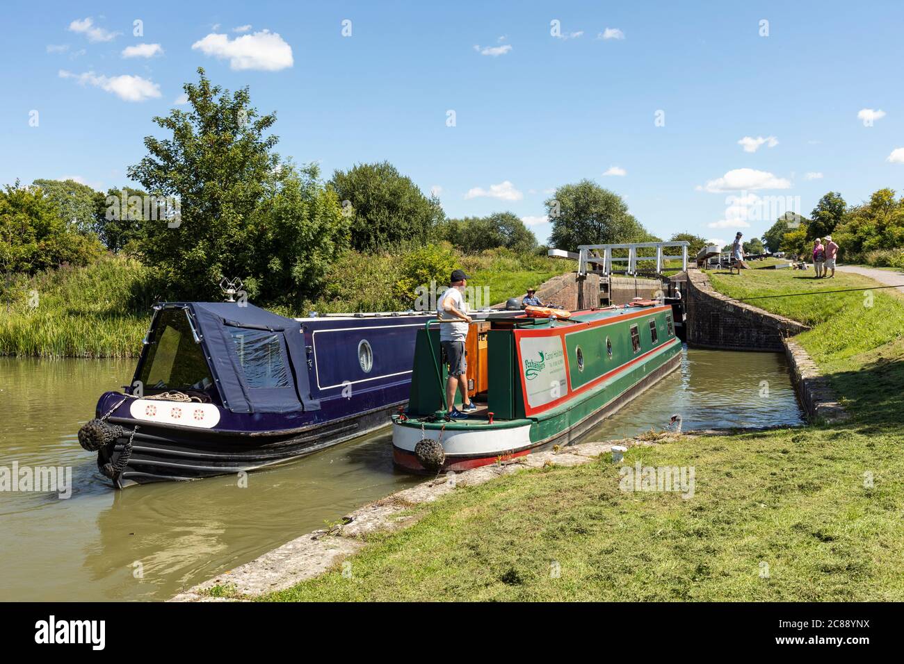 Canal boats passing on Caen Hill Locks, Kennet and Avon Canal, Devizes ...
