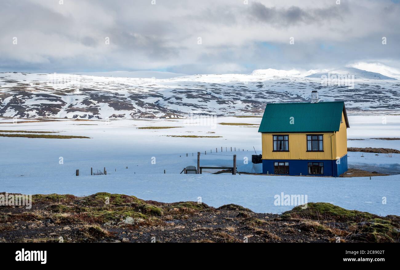 Small cottage house in snow in Reykjanes in winter in Iceland Stock ...